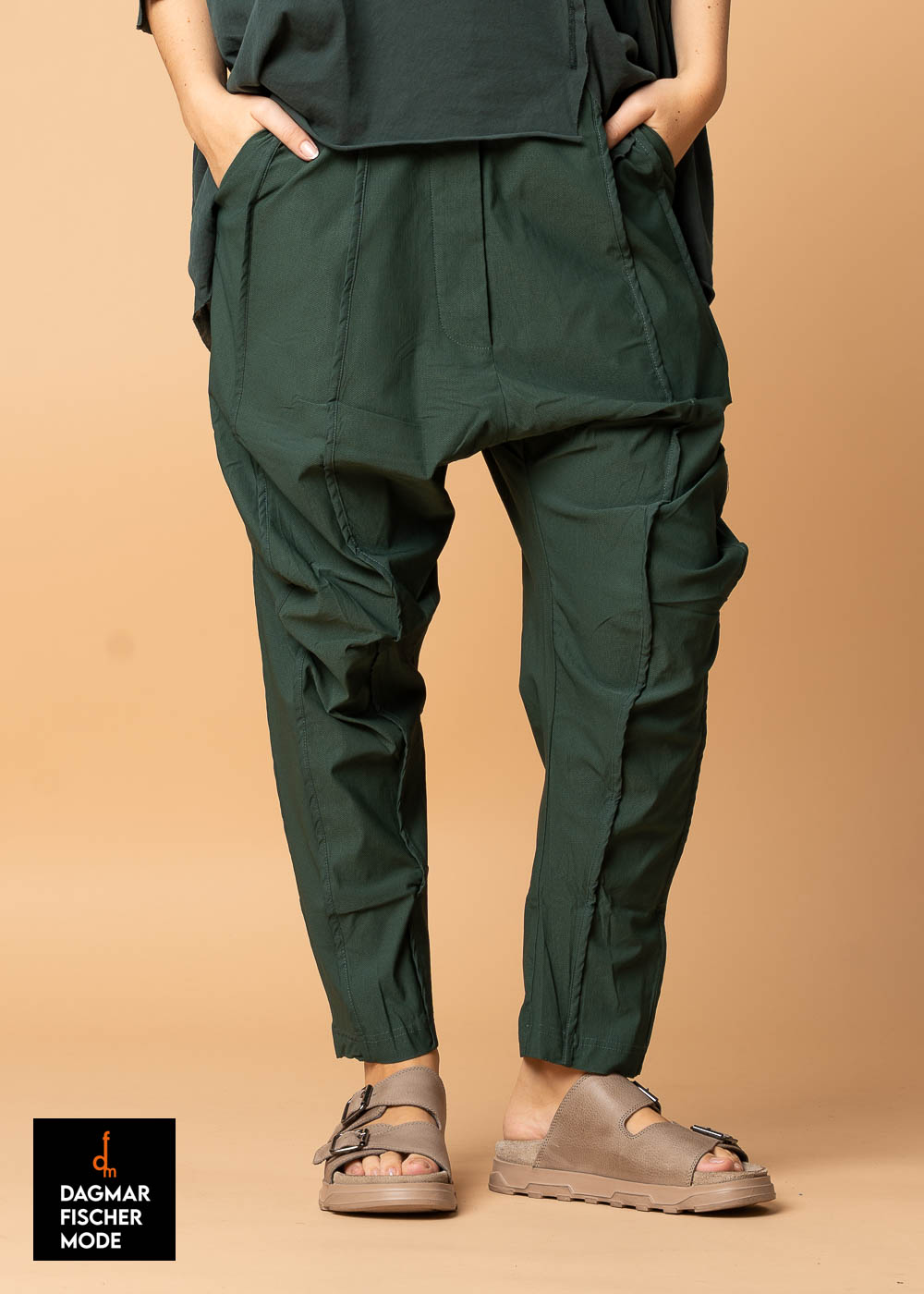 Narrow low crotch trousers by RUNDHOLZ BLACK LABEL in black & tree ...