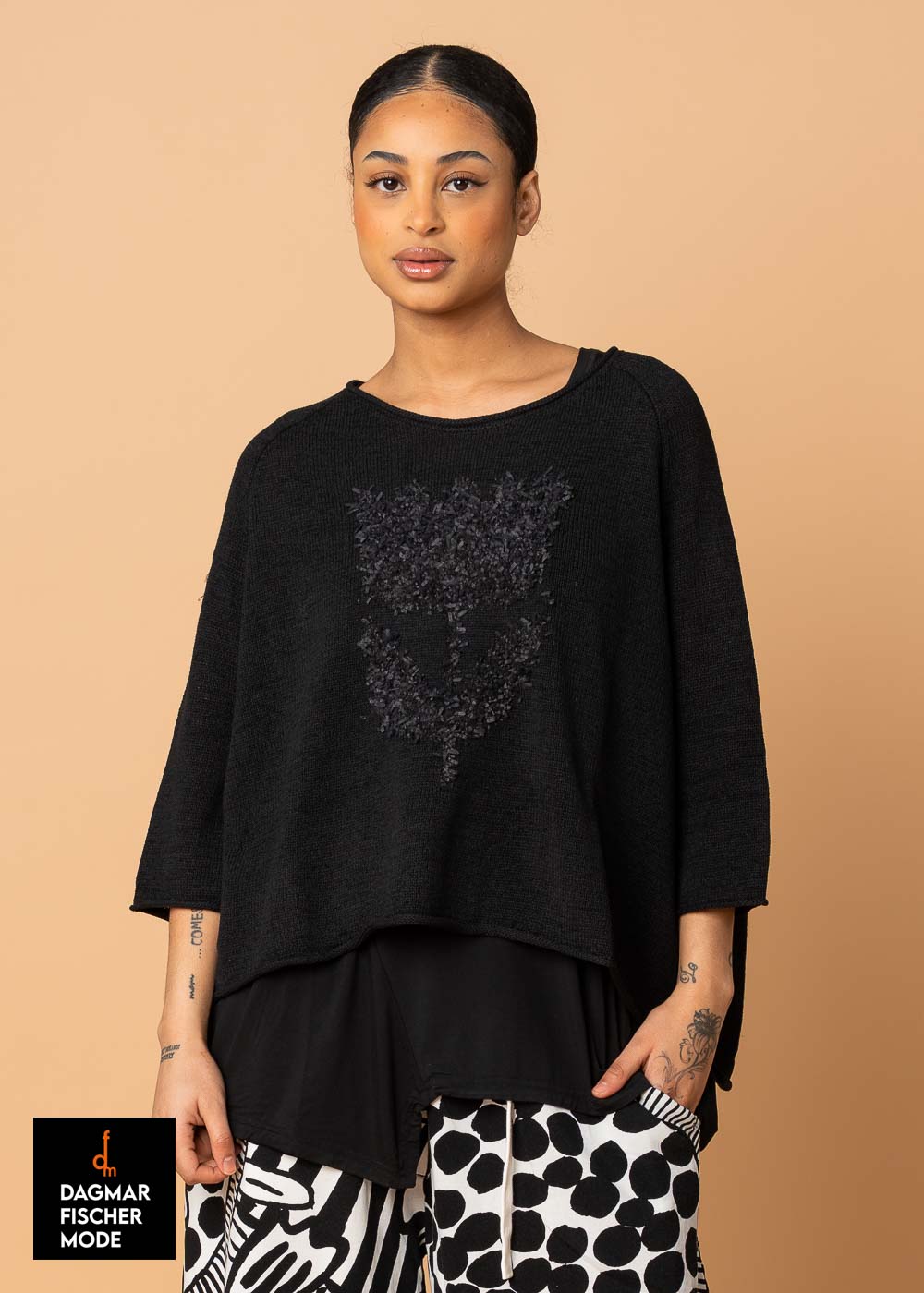Kurzarm-Strickpullover von RUNDHOLZ BLACK LABEL in black jacquard ...